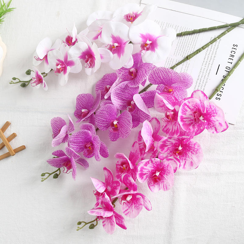 J61 Wedding Arrangement Soft PU 9 Heads Long Stem Artificial Orchid Flower for Wedding Living ...