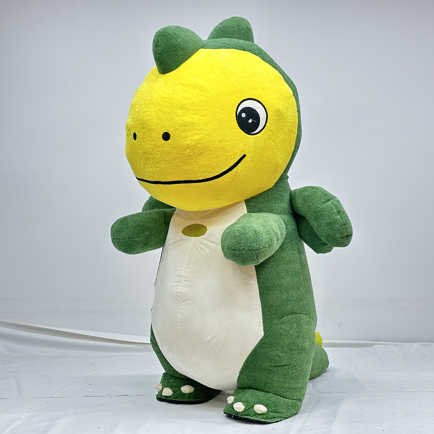 Cute Green Cartoon Dragon Inflatable Costume Soft Plush Dinosaur Mascot ...