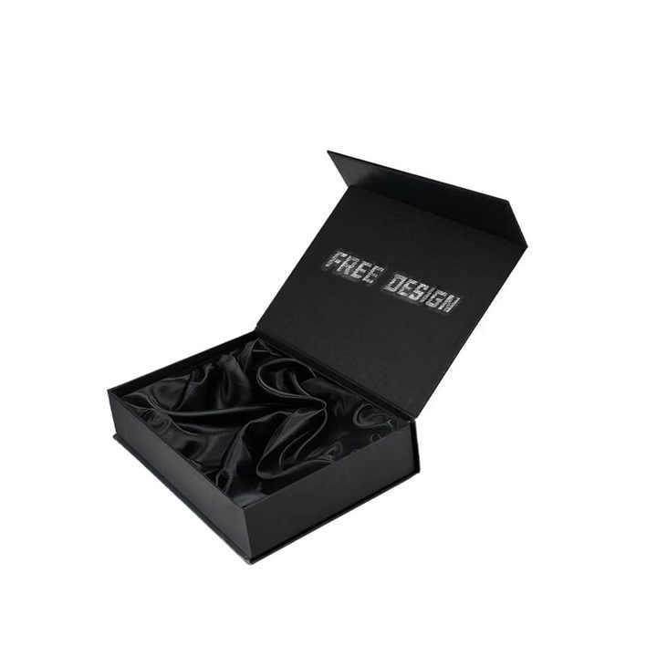 Custom Luxury Package Magnetic Black Satin Insert Lined Gift Box ...