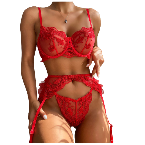 Conjunto de lencería con aros para mujer, conjunto de lencería de 3 piezas con liguero ...