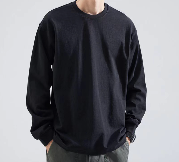 Men's Casual Cotton T-shirt Solid Color Crew Neck Oversized Custom Long ...