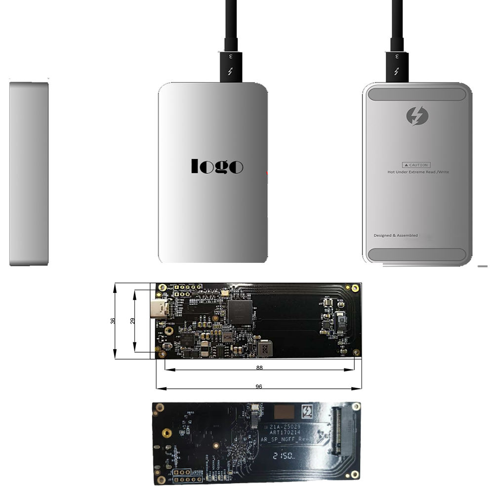 MAC Compatible Thunderbolt 3 M.2 Slot 40Gbps NVME SSD Enclosure, PCB A ...