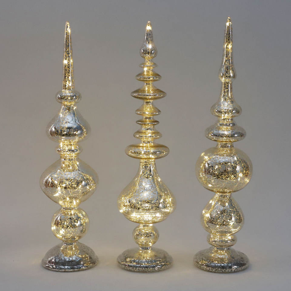 Tabletop Christmas Trees with LED Lights - Hand Blown Glass