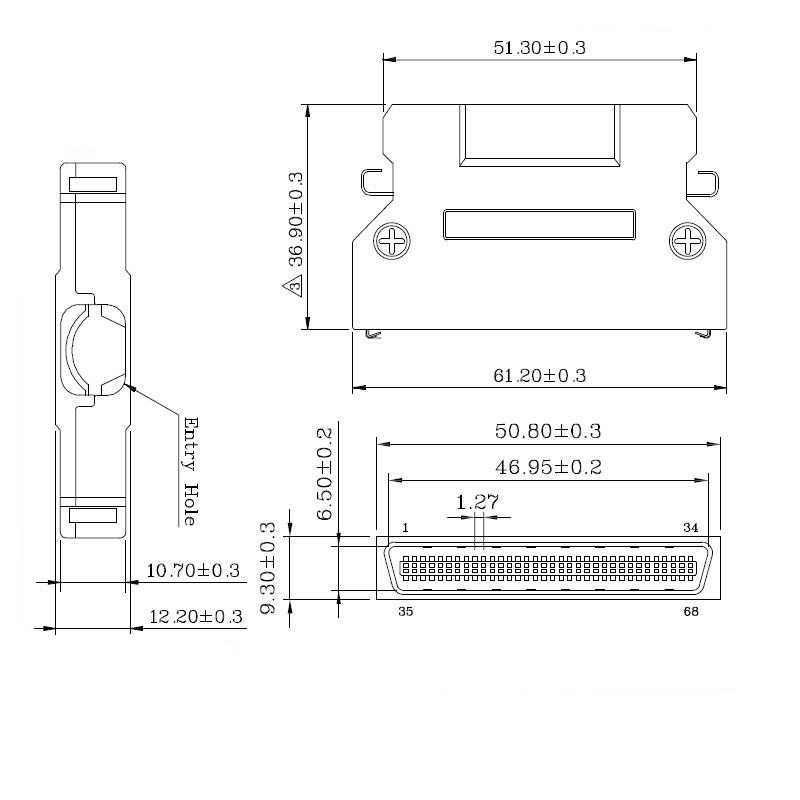 SCSI 68 Pin Male Connector with Zinc Alloy Hood EMI Shielded for ...