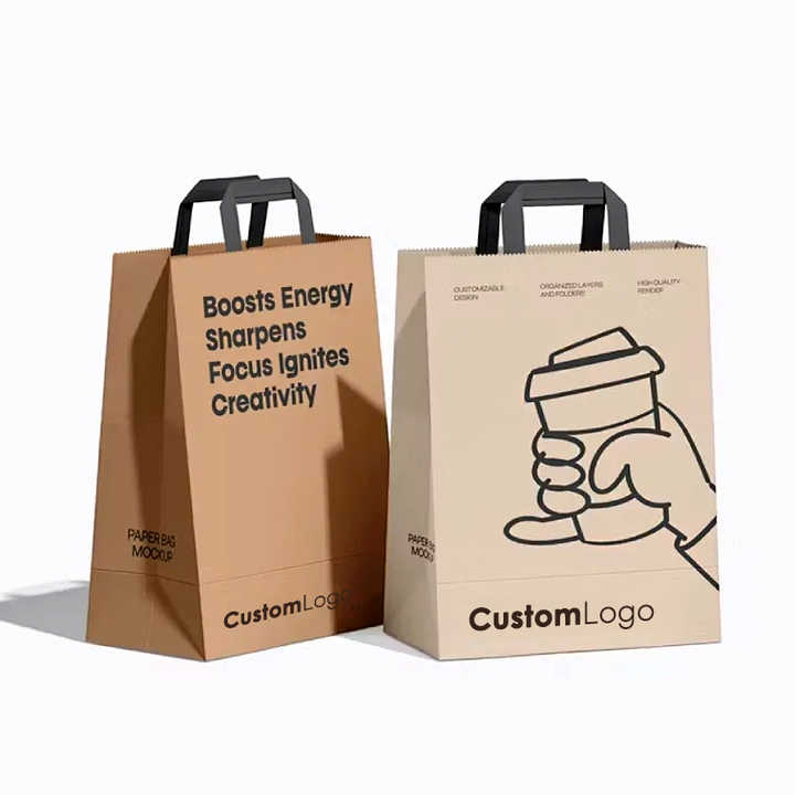 Recyclable Lunch Takeaway Paper Bags Packaging Custom Printing Logo ...