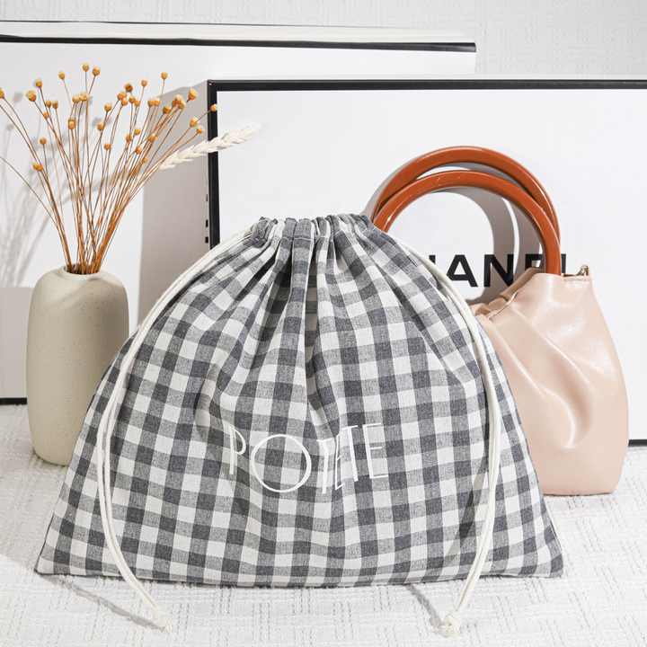 Oem Free Sample Cotton Checkered Fabric Drawstring Bag Clothing Baby ...