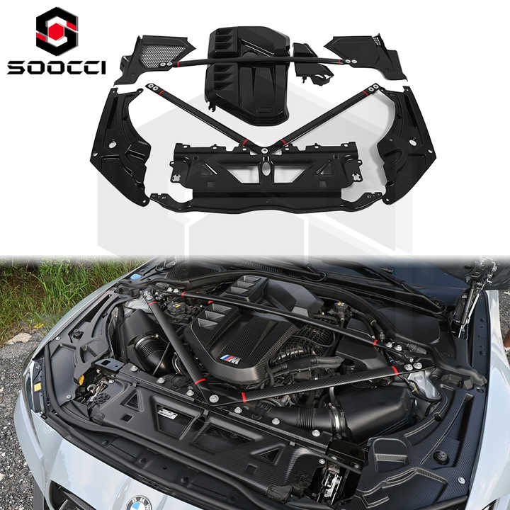 Dry Carbon Fiber OEM Style Engine Cover Trim Kit Strut Bar Engine Cover ...