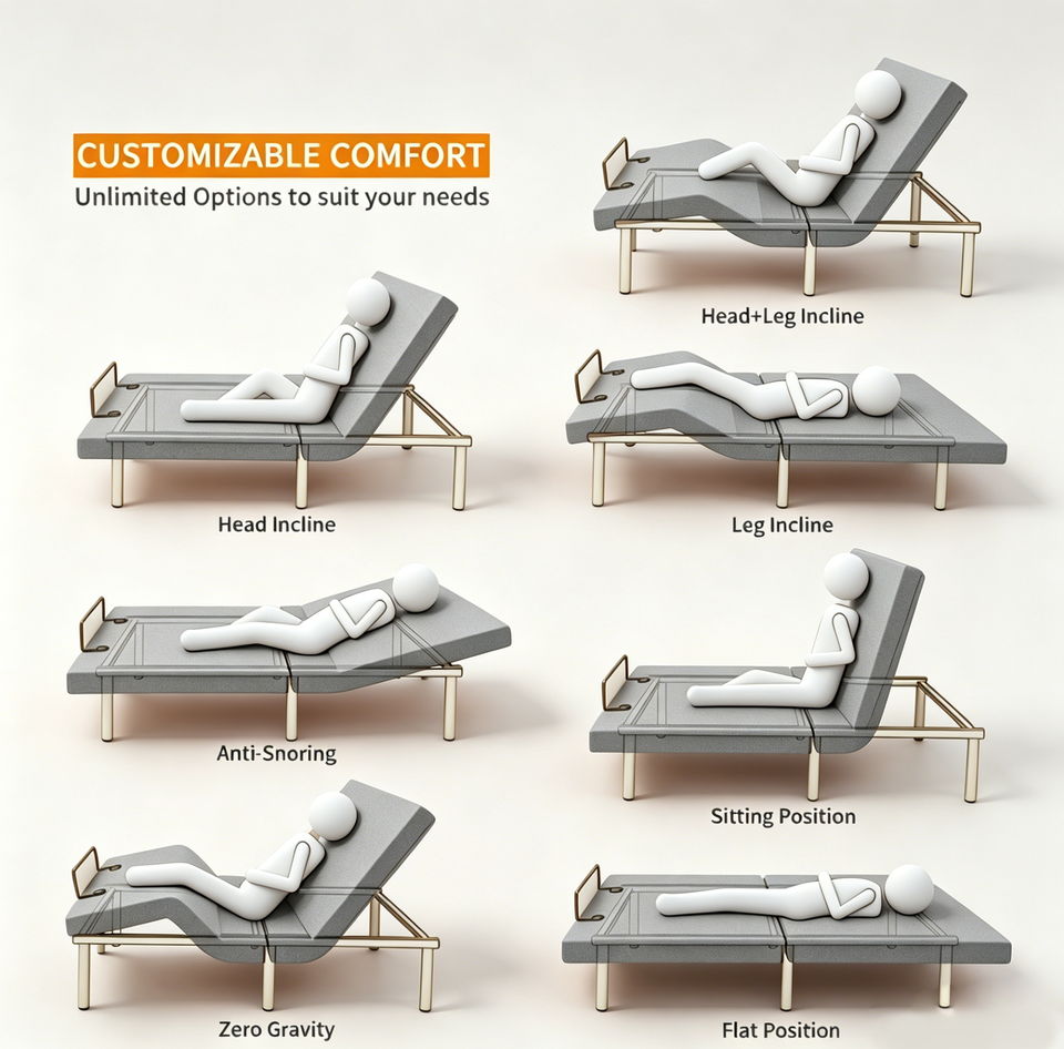 Luxury Smart Bed Frame Electric Adjustable Base with Memory Positions ...