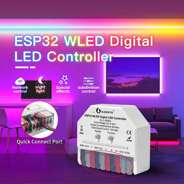 Gledopto ESP32 WLED Digital LED Controller - 2.4G RF Remote Control