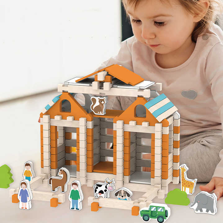 Wooden DIY Assembly Blocks Construction House Creative Mortise and ...