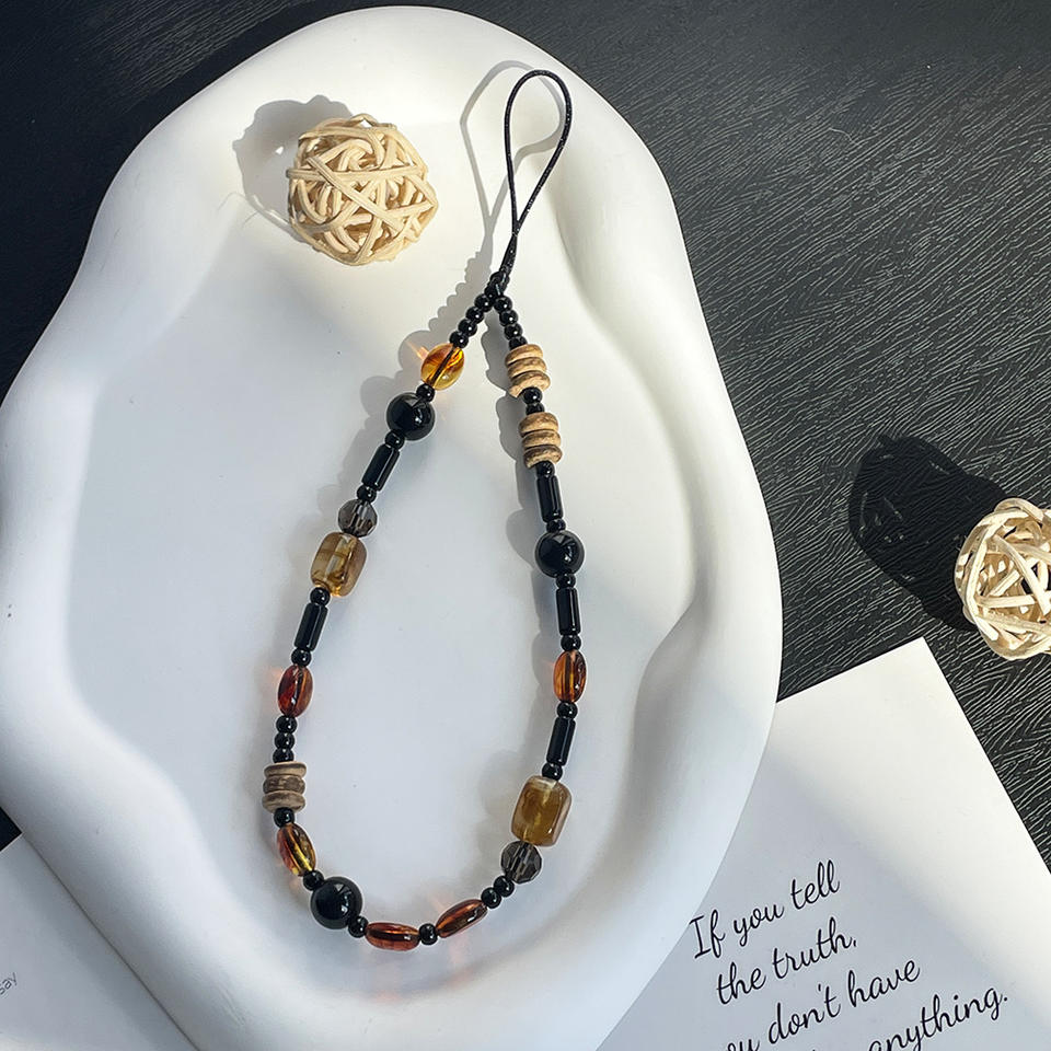 New Brown Geometric Asymmetry Beaded Chain Wrist Keyring Handmade Seed ...