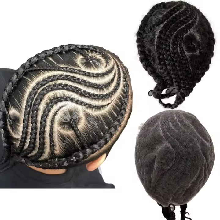 African American Braided Afro Toppers Hairpieces for Mens Indian Remy ...