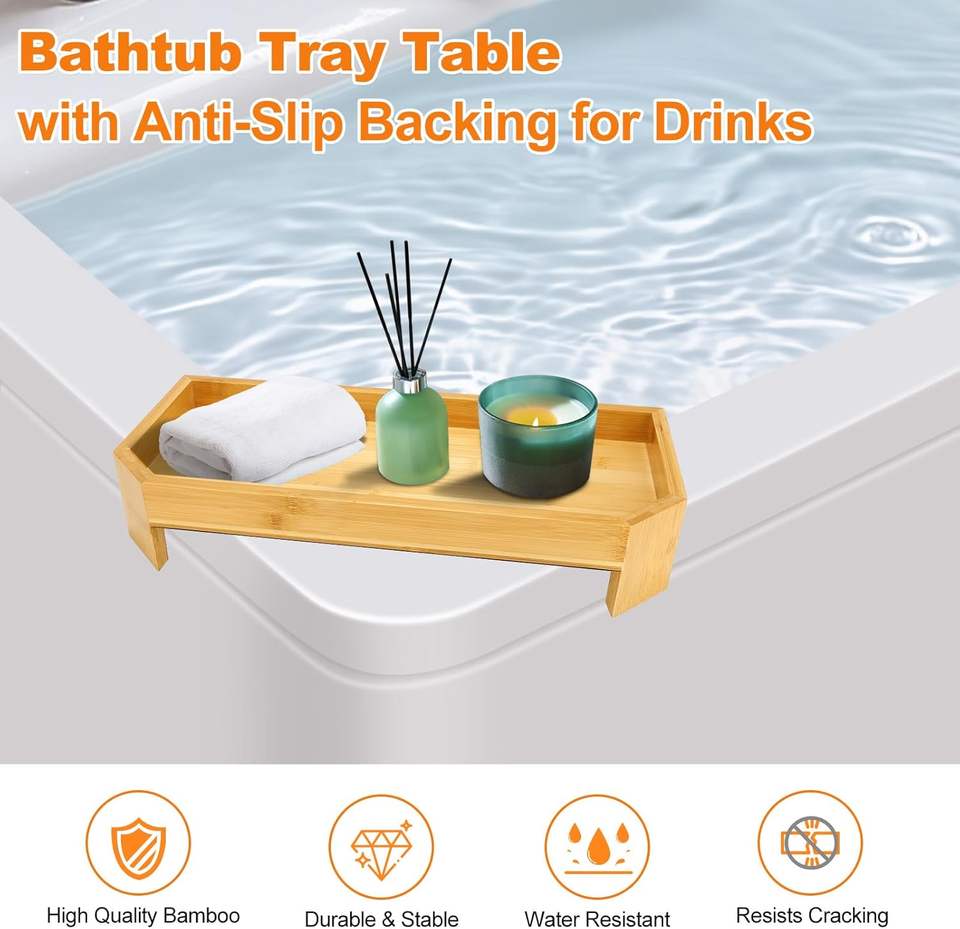 Bamboo Square Hot Tub Tray Anti-Slip Backing Waterproof Bathroom ...