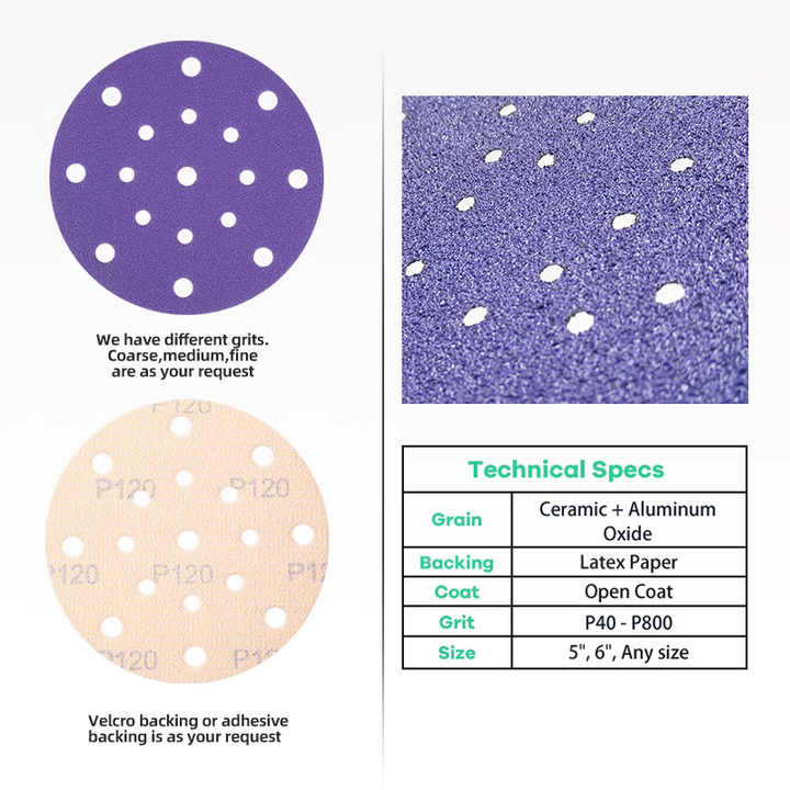 Purple Ceramic Sanding Disc Hook and Loop Sanding Paper Abrasive Discs ...