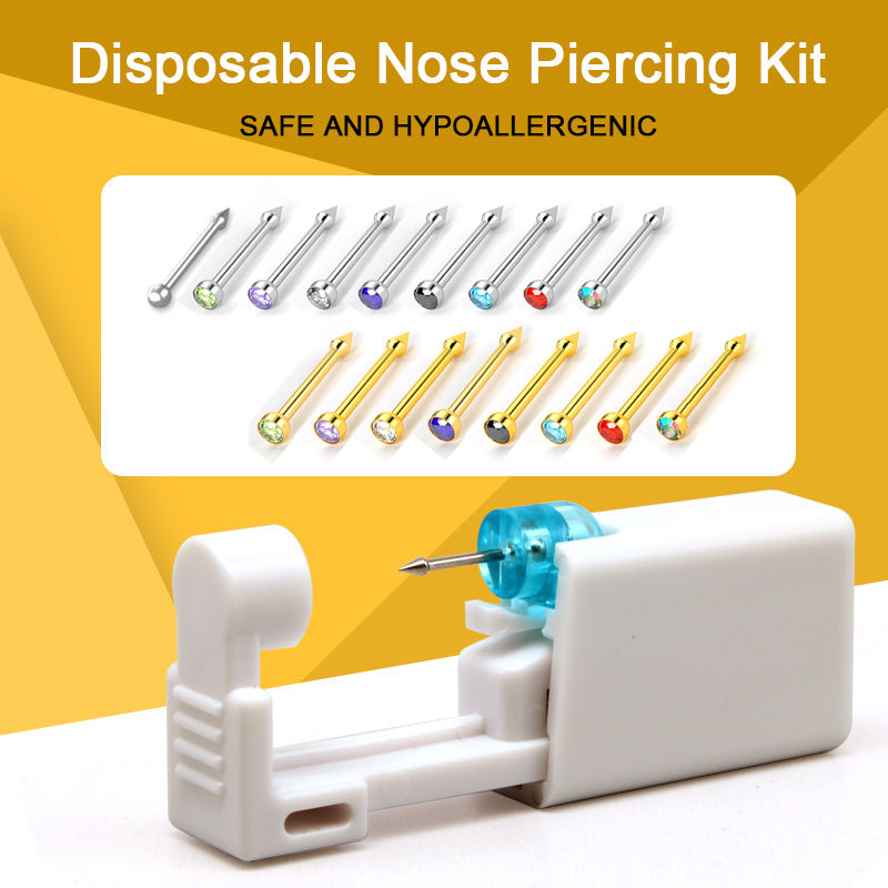Disposable Self Nose Piercing Gun Kit with White Crystals