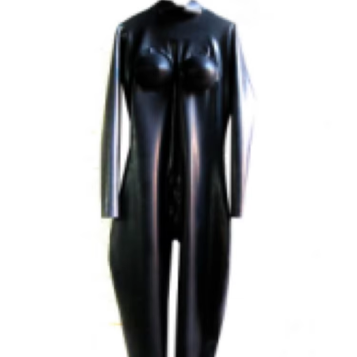 Black Latex Catsuit with Inflatable Breasts - Amazing Effect