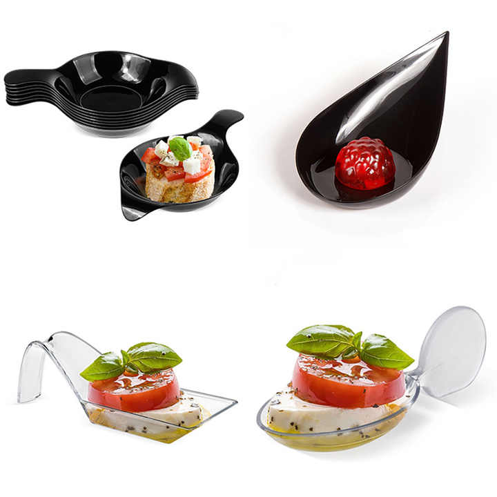 Disposable Plastic PS Candy Dish Mini Dessert Plates Black Clear White ...