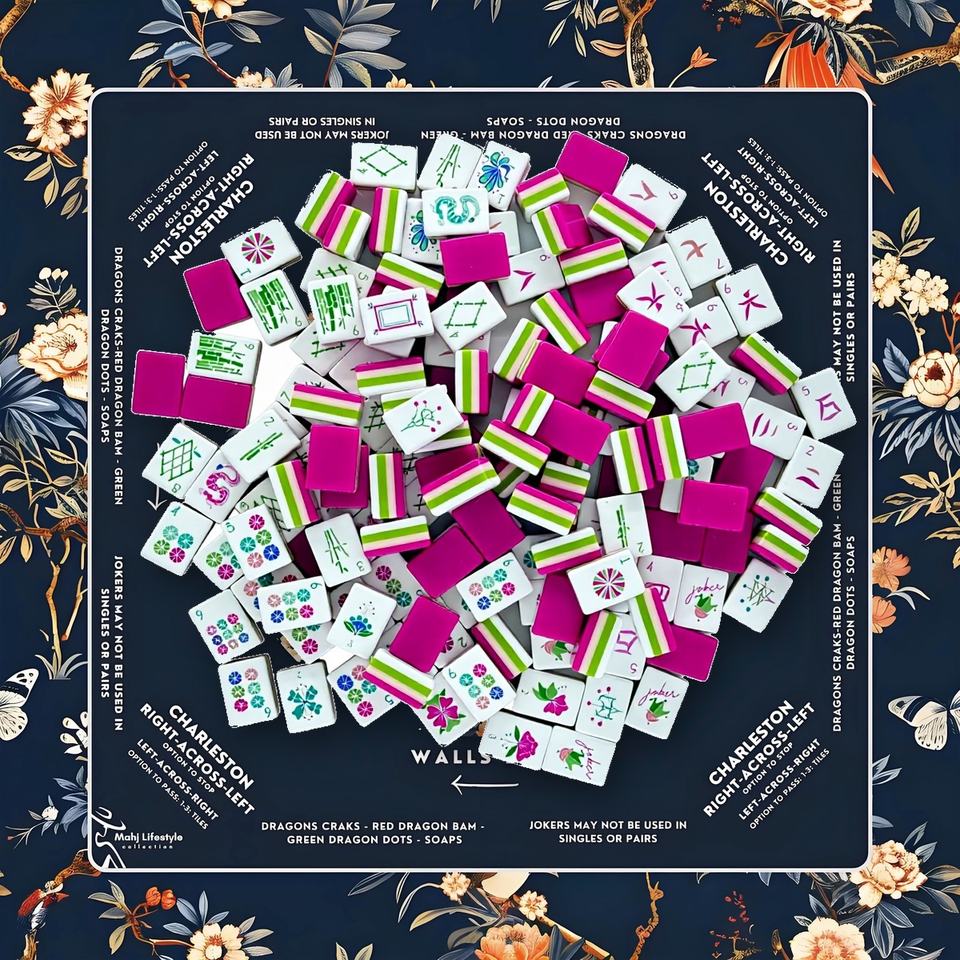 Luxury 160 American Mahjong Tiles Set with Mat, 32mm 4-Layer Pink Green ...