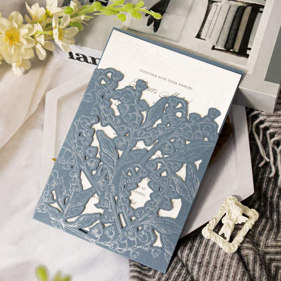 Luxury Laser Cut Wedding Invitation Set Embossed Gold Foil Custom for ...