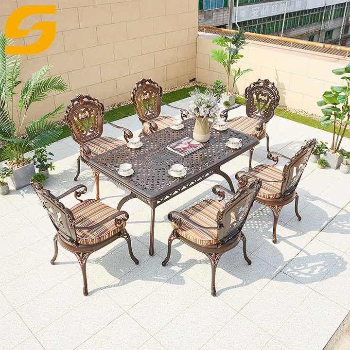 Luxury Furniture Cast Aluminum Chat Cluster Patio Dining Table Garden ...