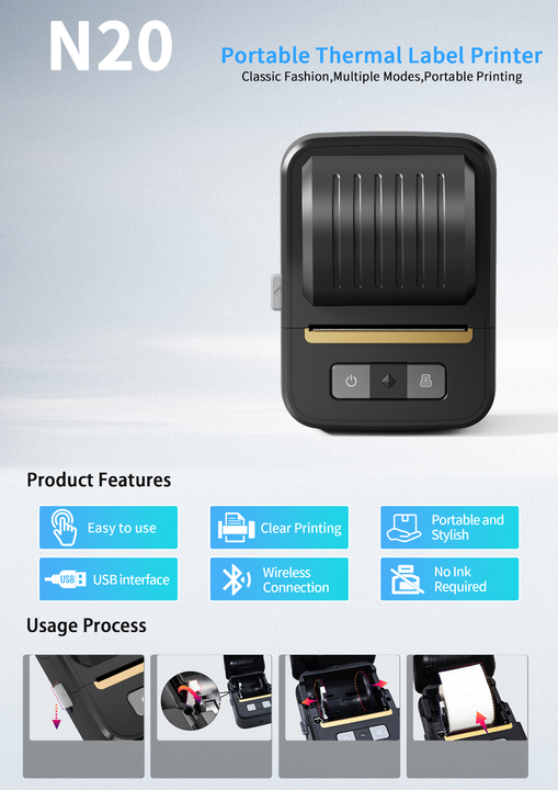 Thermal Label Printer PLP-N20 Classic Fashion Multiple Modes Wireless ...