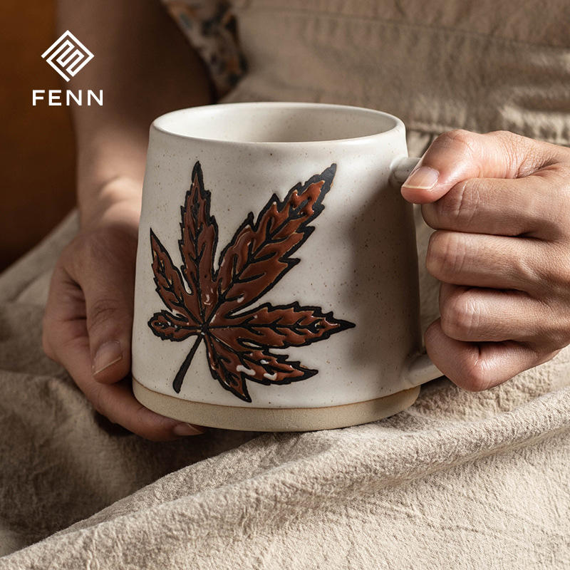 FENN Vintage Matte Beige Clay Mugs Custom Pattern Relief Wholesale ...