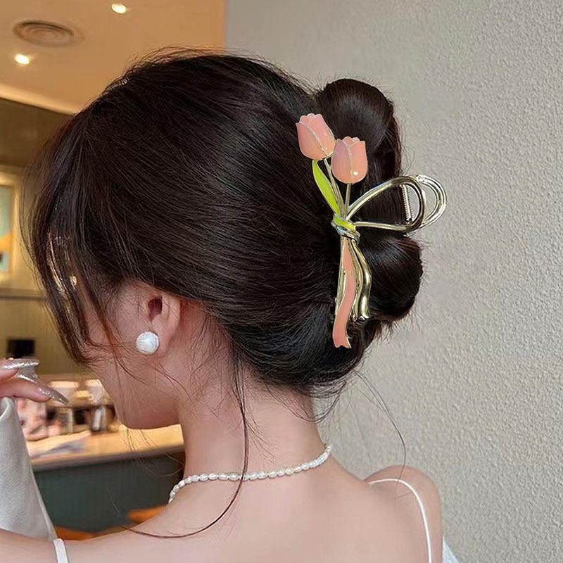 Tulip Metal Flower Grasping Clip Temperament Girl Versatile Cross Hair ...