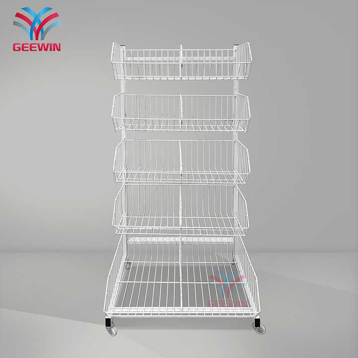 Wire mesh metal supermarket floor standing display basket shop display ...