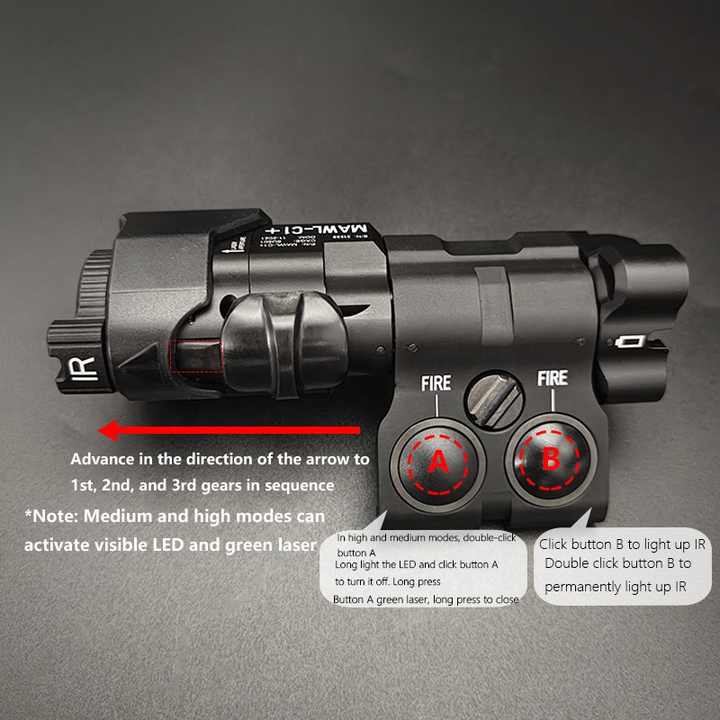 Tactical Metal MAWL C1 Full Function High Power Green Laser Green Laser IR Laser IR Illuminator ...