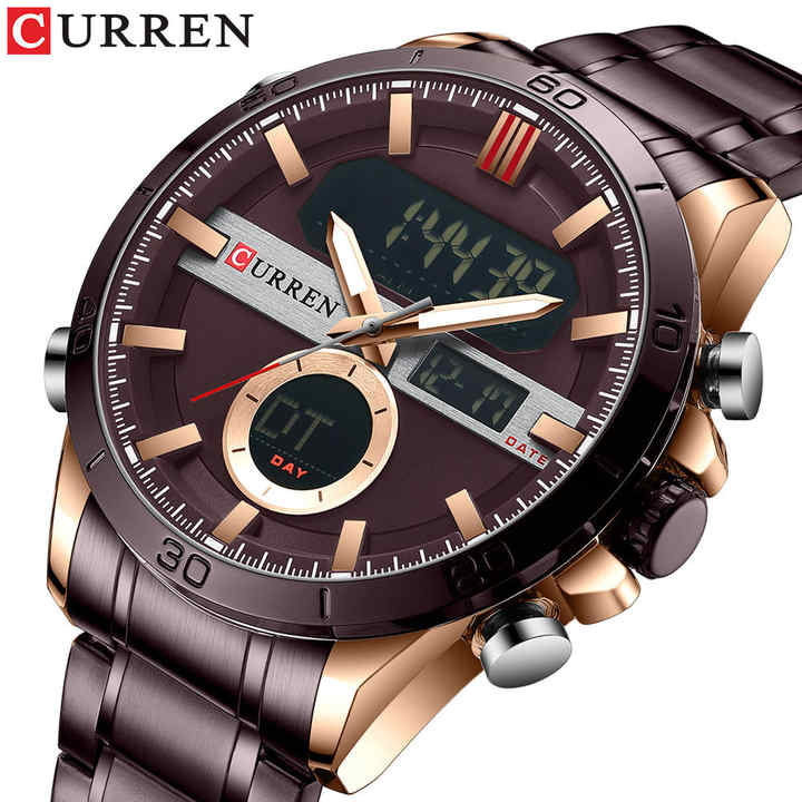 CURREN Men Dual Display Watches Fashion Sport Stainless Steel ...