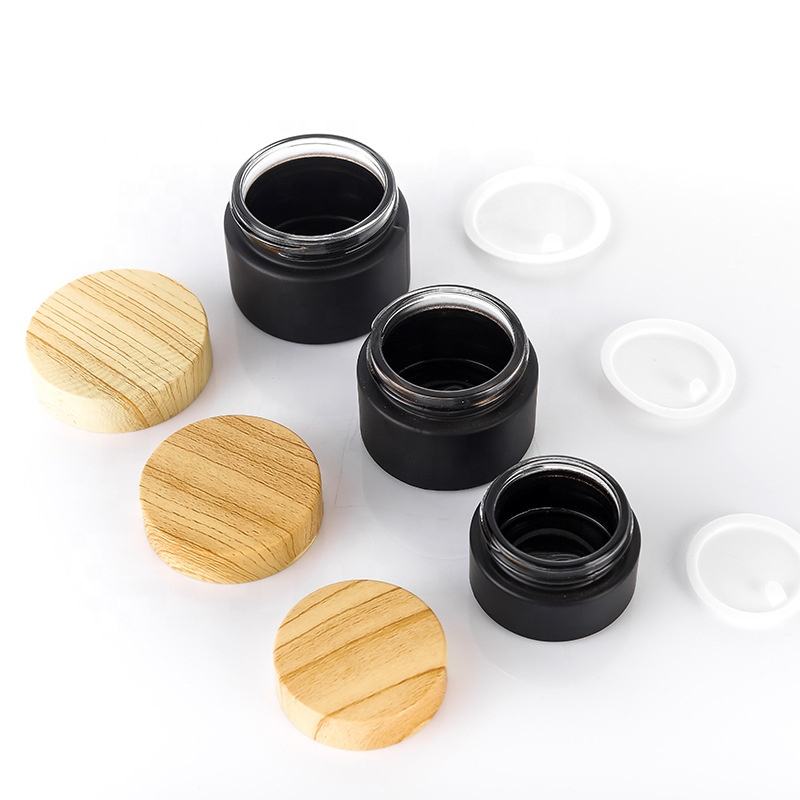 Matte Black Glass Jar 5g 10g 15g 20g 30g 50g 100g Cosmetic Jar with ...