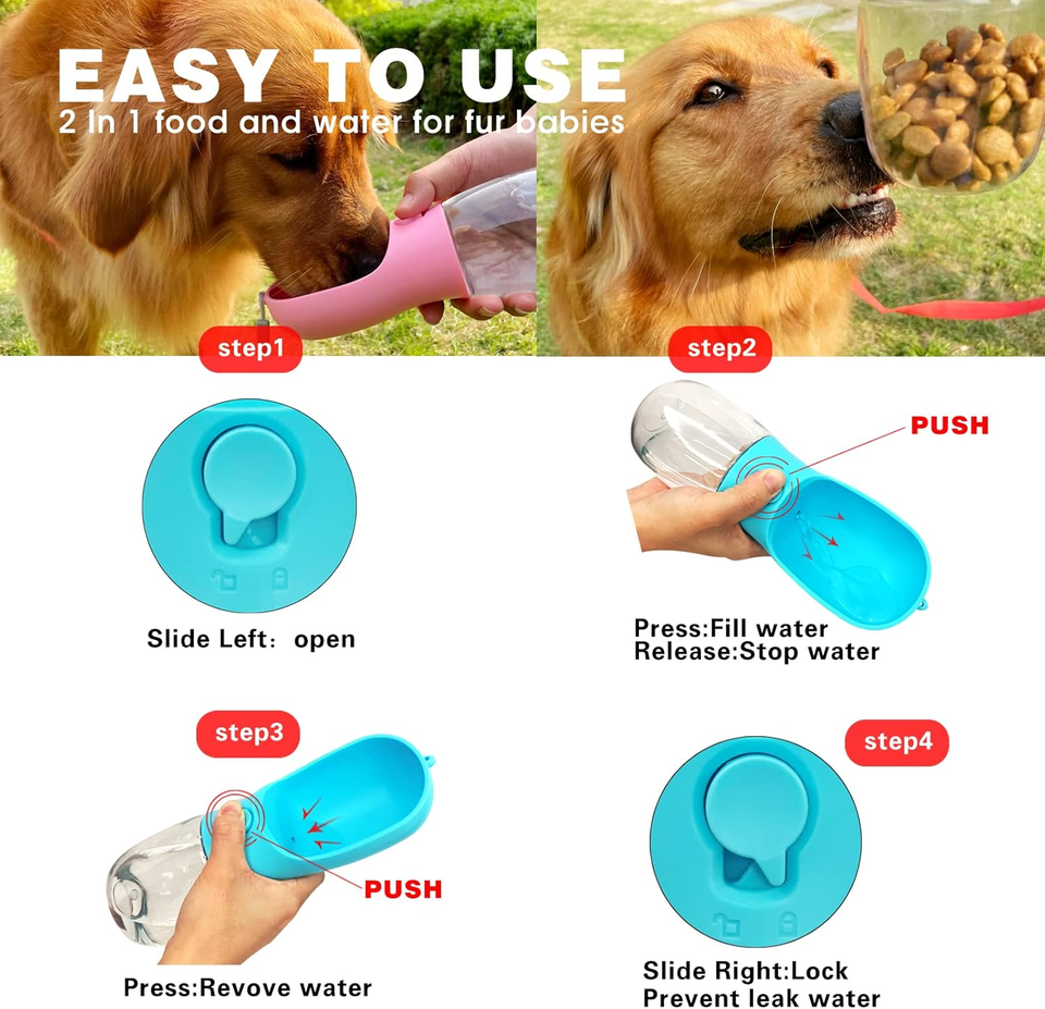 Portable Water Bottle Travel Pet Drinker Leakproof Dog Bowl Food ...