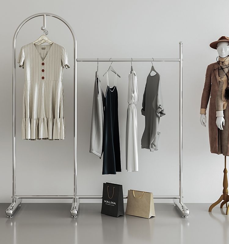 Custom Clothing Shop Garment Clothes Hanger Rack Stand Stainless Steel ...