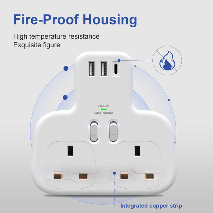 Double Plug Adaptor with USB C - Efficient Power Solution