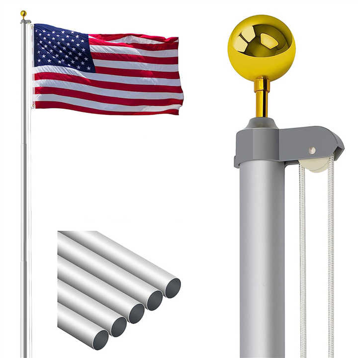 Extra Thick Aluminum Adjustable Residential Folding Flag Pole 20FT