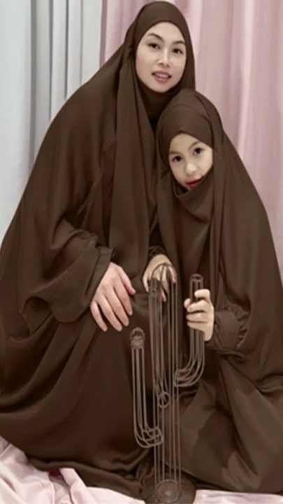 Ramadan Muslim 2 Piece Set Mommy Kids Prayer Garment Hijab Dress Jilbab ...