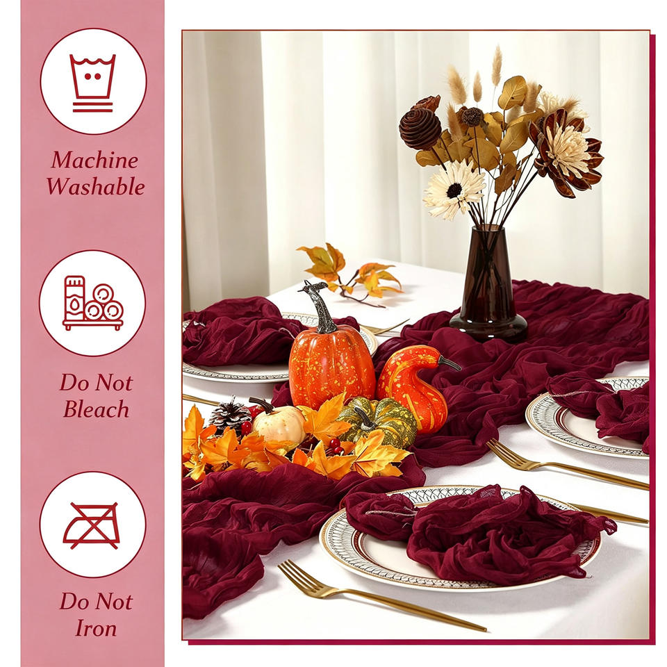 10 Pack Burgundy Cheese Cloth Table Runners 35x70in Cheesecloth Table ...