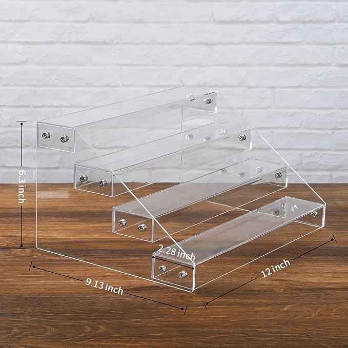 12" Acrylic Riser Display Stands - 4 Tier Clear Acrylic Shelves