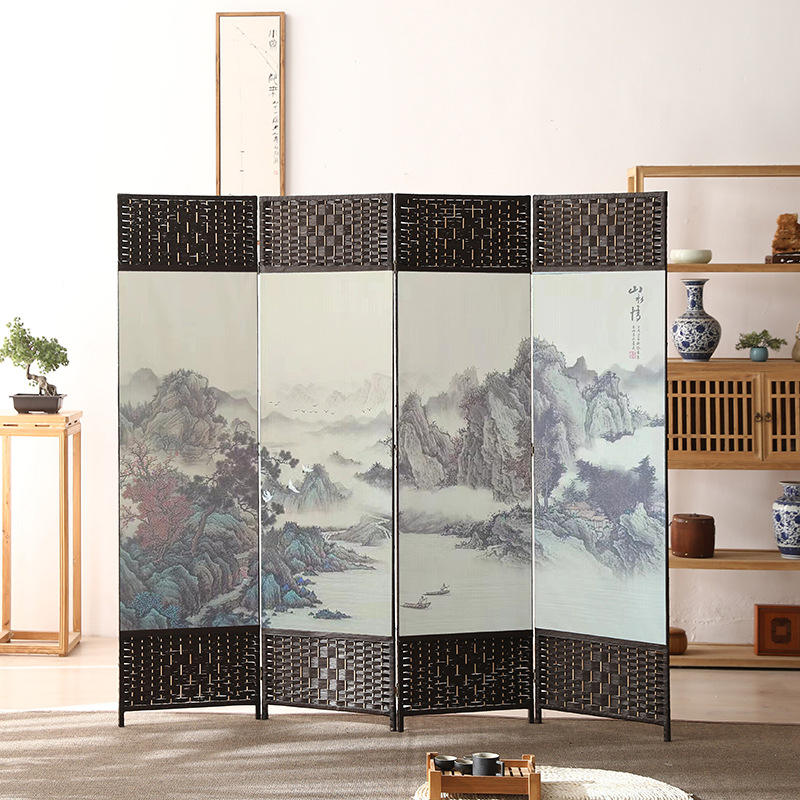 Folding Screen Room Divider Chinese Style Wooden Screen-Wood Pattern ...