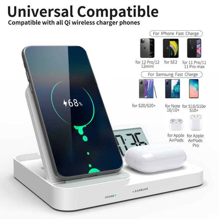 Time Display Desk LED Alarm Clock Wireless Charger 15W Fast Charging ...