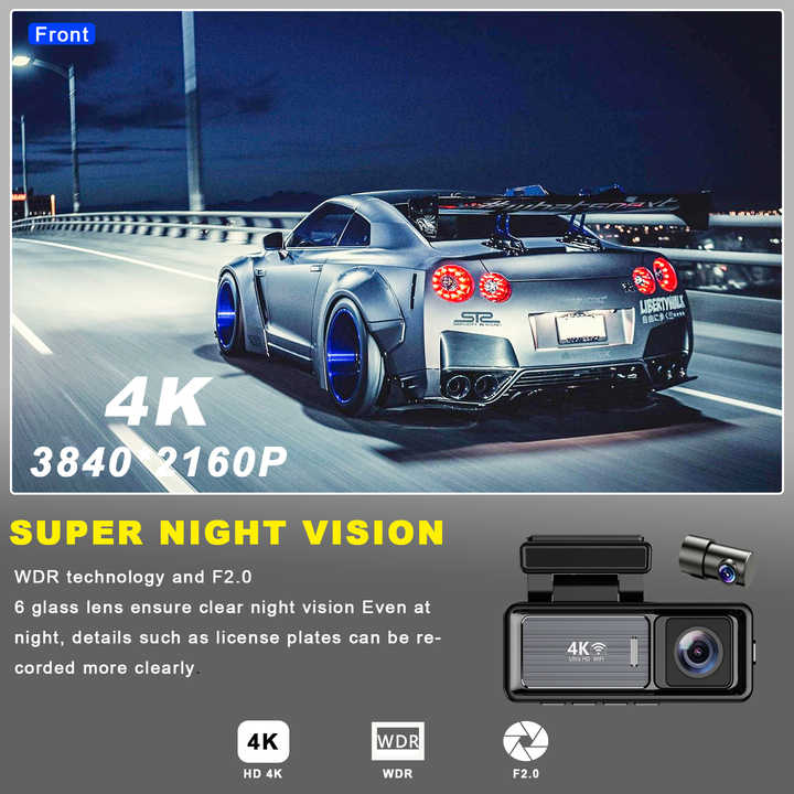 MINI Dual Lens Wifi Gps Dash Camera - 4K Front & 1080P Rear