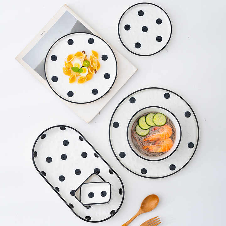Modern Black White Polka Dot Premium Tableware Set Ceramic Bowl ...