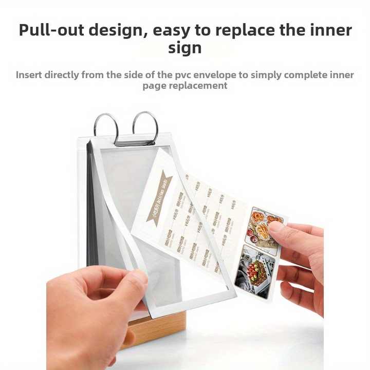Clear Acrylic Flip Menu Display Wooden Base Restaurant Price List ...
