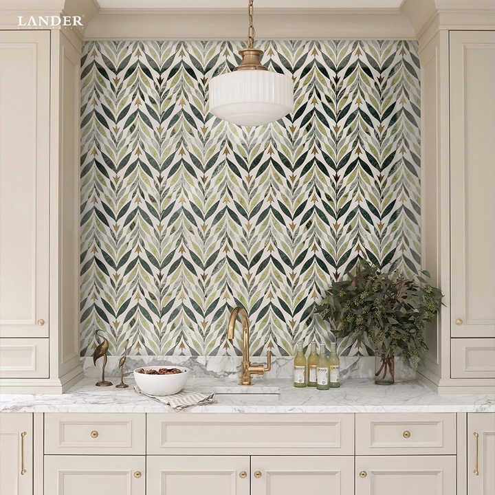 Lander Stone Waterjet Marble Mosaic Tiles for Bathrooms
