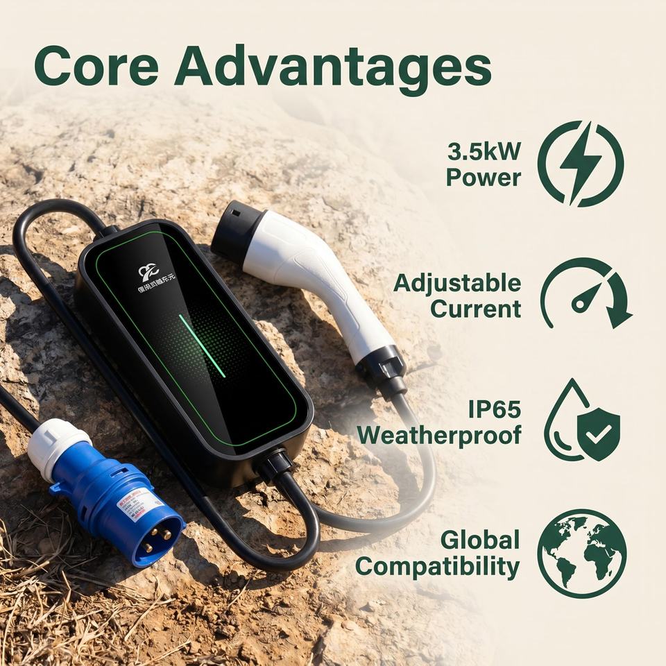 Portable 3.5kW 7KW Type 2 EV Charger with AC Wide Voltage, Plug & Play ...