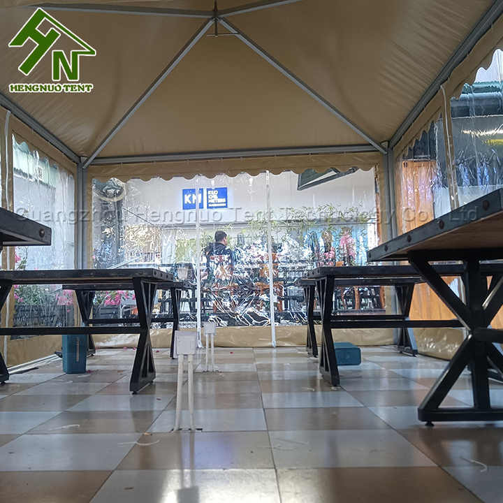 Outdoor 4x4m Brown Pagoda Beige Canopy Waterproof PVC