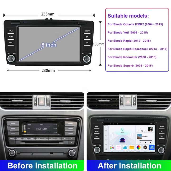 Jmance 8 Inch QLED Car Radio for Skoda - Android Auto