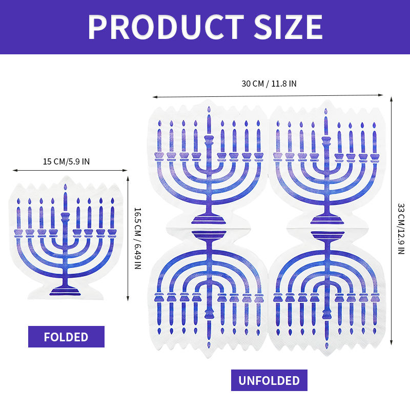 40pcs 3-Ply Eco-Friendly Hanukkah Menorah Shaped Bag Style Paper ...