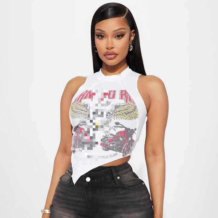 Sharee Summer Latest Design Streetwear Y2k Tops Rib Irregular Graphic ...