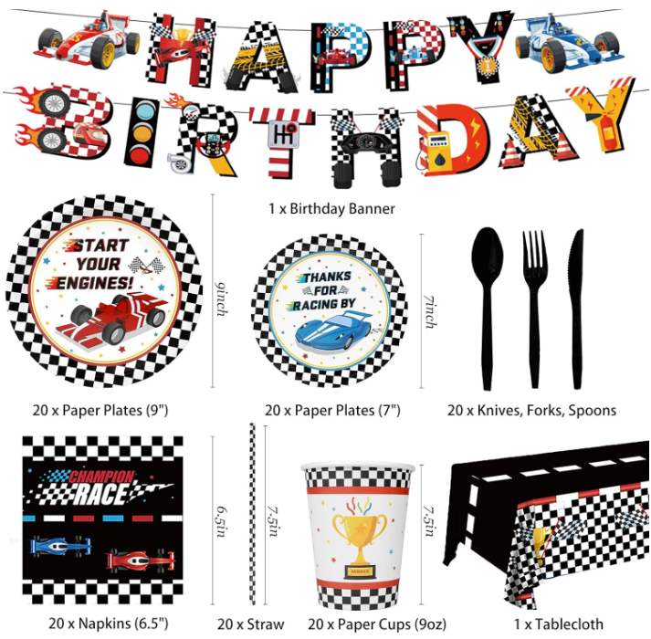 F1 Racing Theme Checker Flag Design Paper Plates Cups Napkin Tableware ...